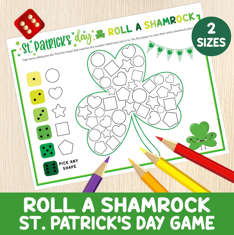 St. Patrick's Day Roll a Shamrock Game - Classroom St Patty's Party ...