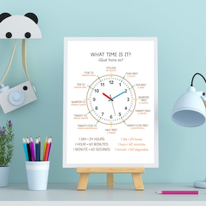 Time Poster, Telling Time, English-spanish Poster, Bilingual, What Time ...