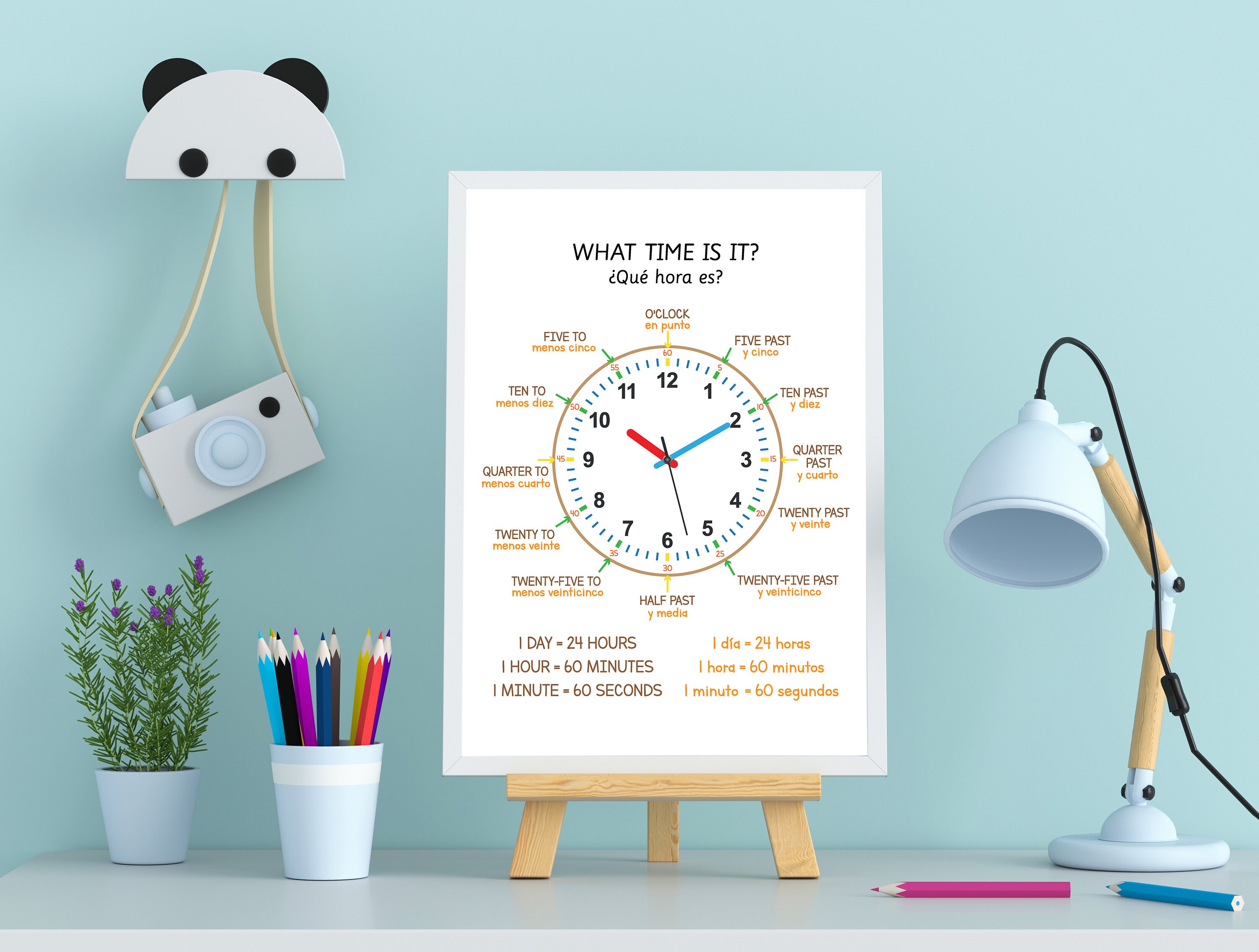 Time Poster, Telling Time, English-spanish Poster, Bilingual, What Time ...