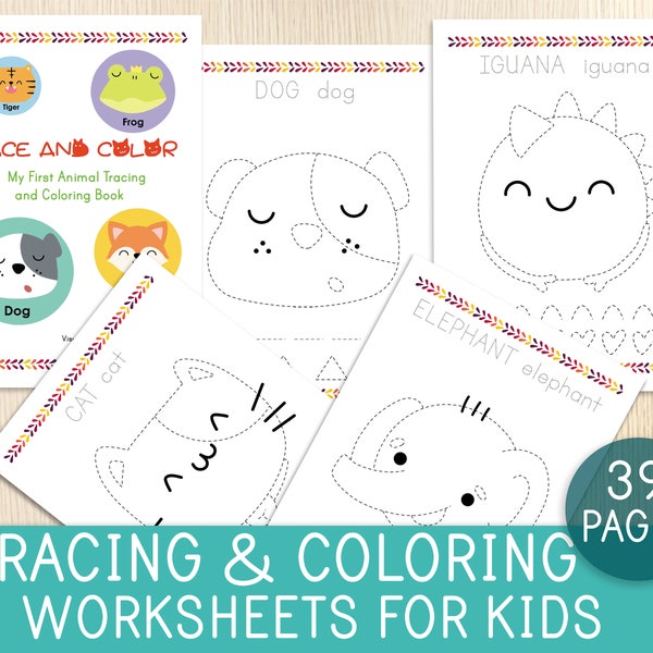 Tracing Worksheet Animals - Etsy