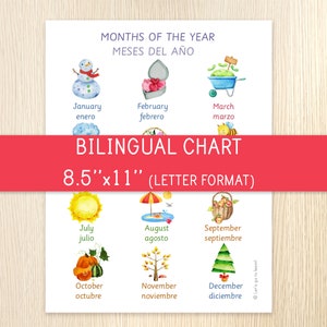 English -spanish Months Flashcards - Posters and Chart - Bilingual ...