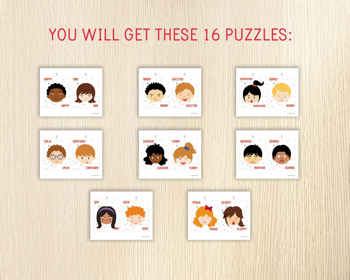 Emotion Puzzles Matching Games Feelings Toddlers Preschool - Etsy
