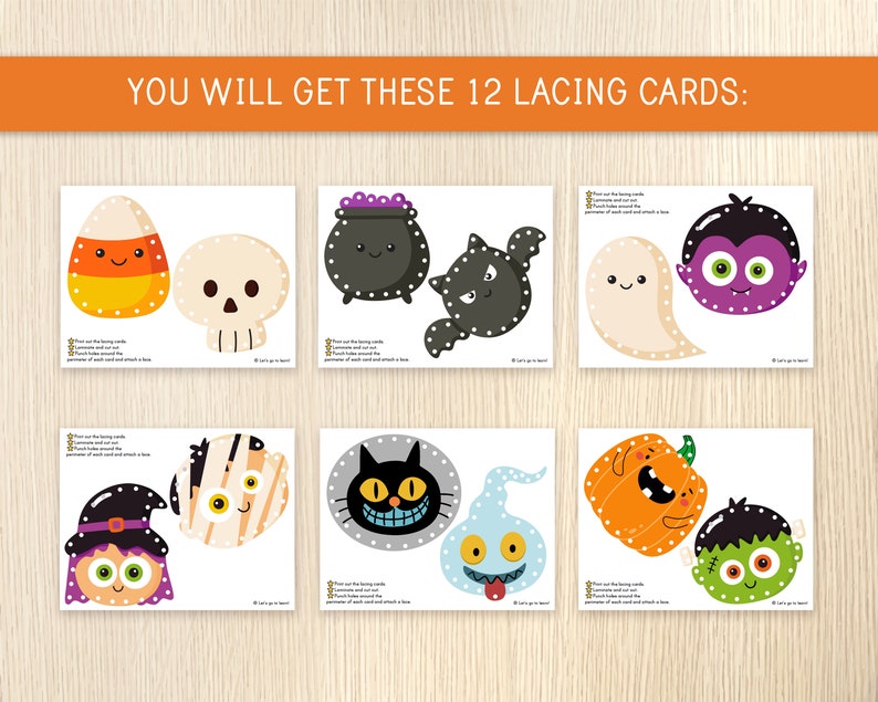 Halloween Lacing Cards, Toddler, Preschool Activity, Fine Motor Skills ...