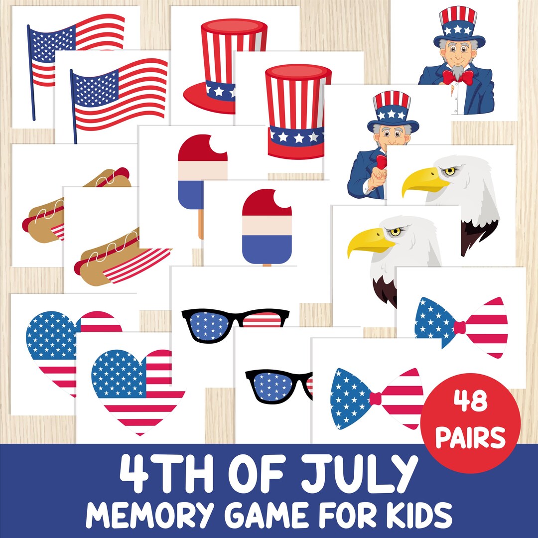 4th of July Memory Game - Independence Day Activity - Patriotic ...