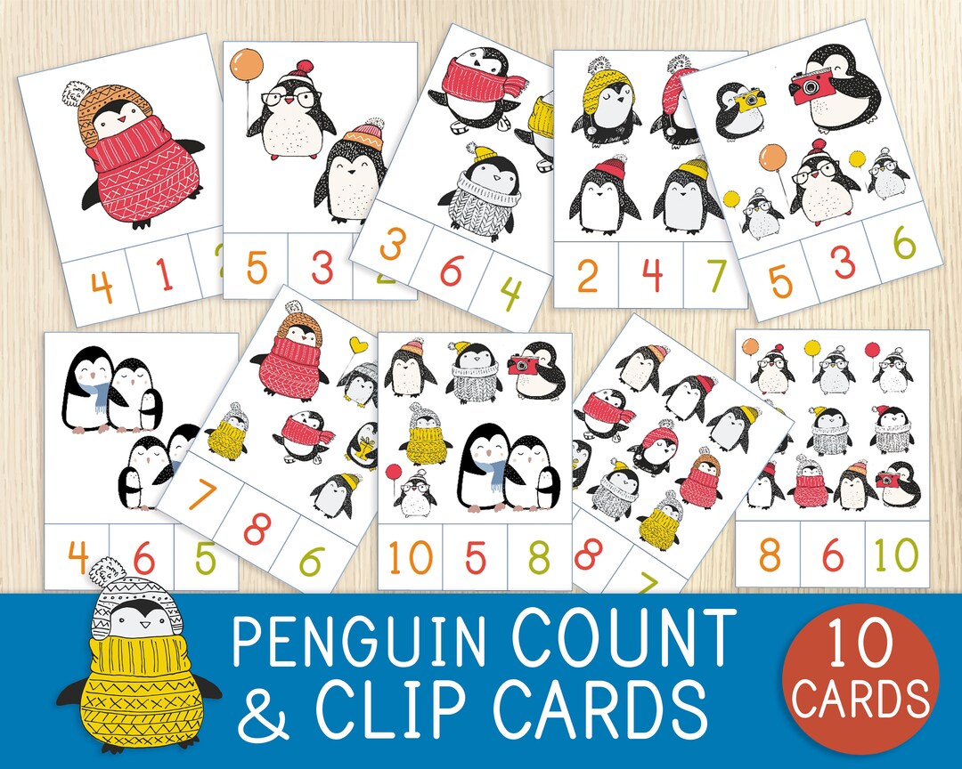 Penguin Count and Clip Cards, Numbers 1-10, Counting Cards, Toddler ...