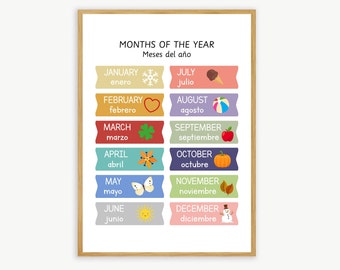 Meses Del Ano: Months of the Year Bilingual Printable in Spanish and ...