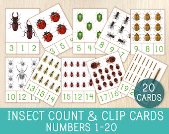 Counting Insects Bugs Clip Cards • Montessori Math Printable (1-20 ...