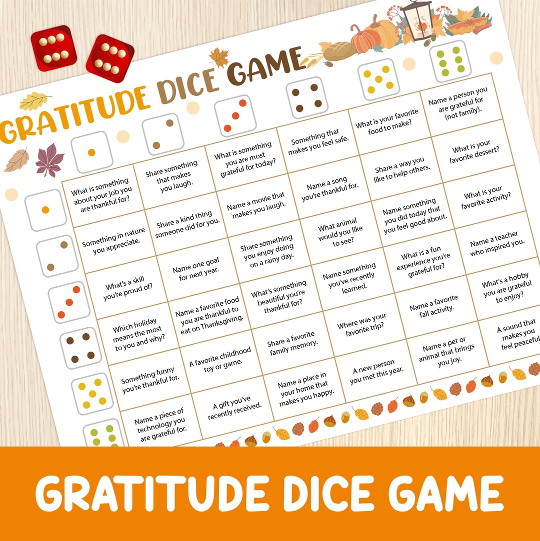 Gratitude Dice Game - Thanksgiving Conversation - Thanksgiving Ice ...