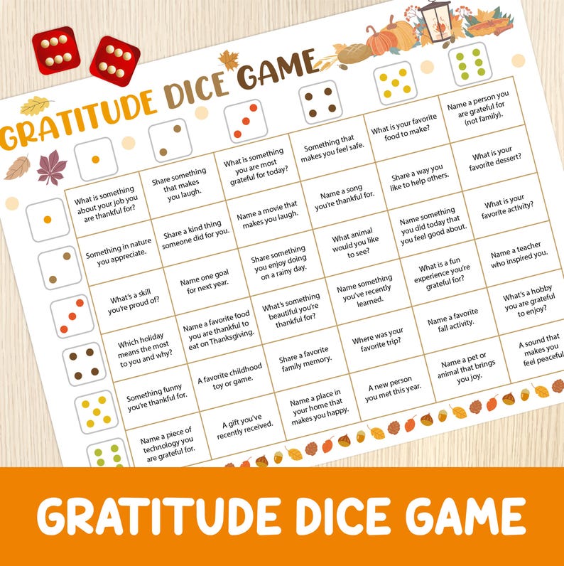 Gratitude Dice Game - Thanksgiving Conversation - Thanksgiving Ice ...