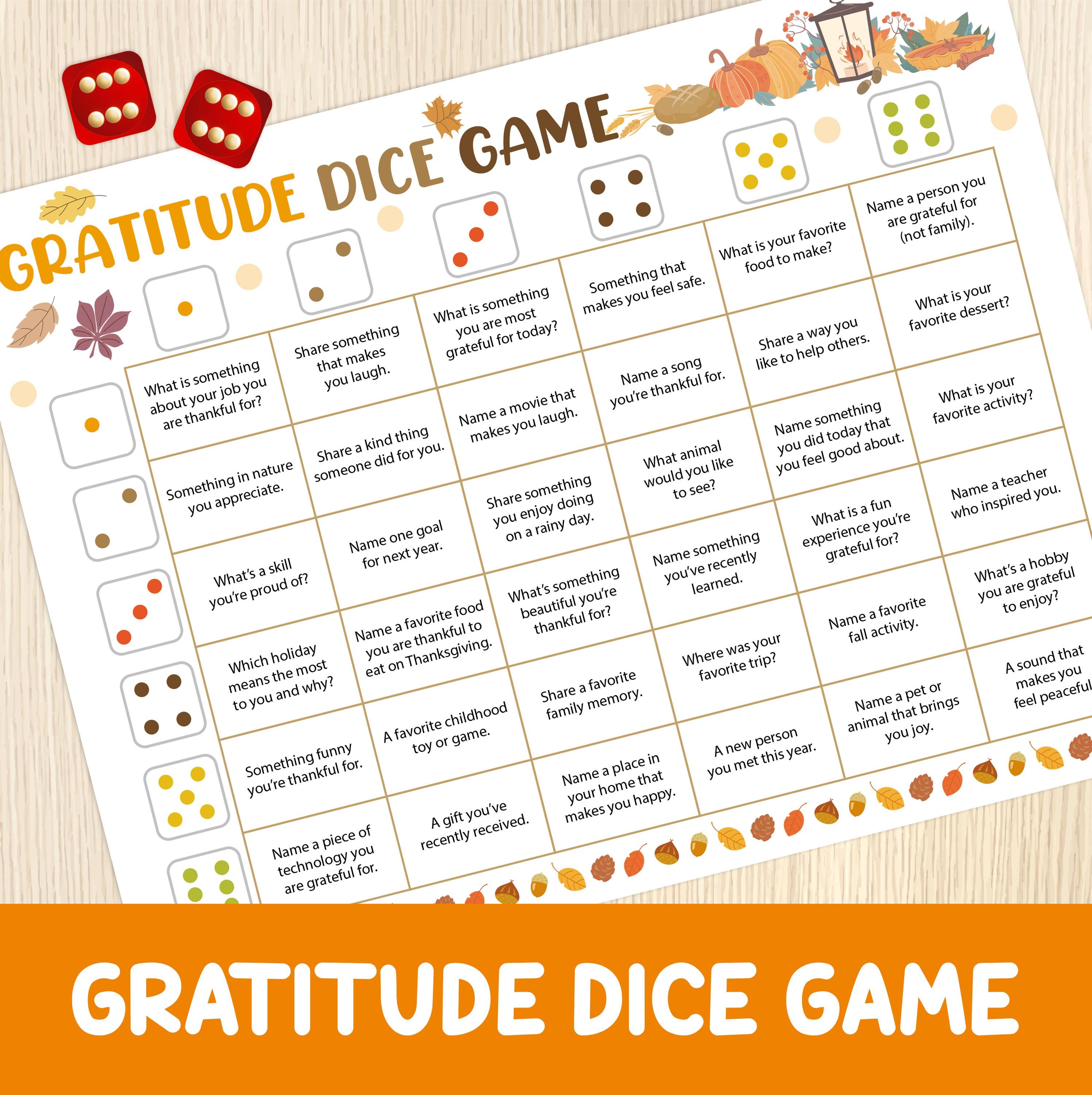 Gratitude Dice Game - Thanksgiving Conversation - Thanksgiving Ice ...