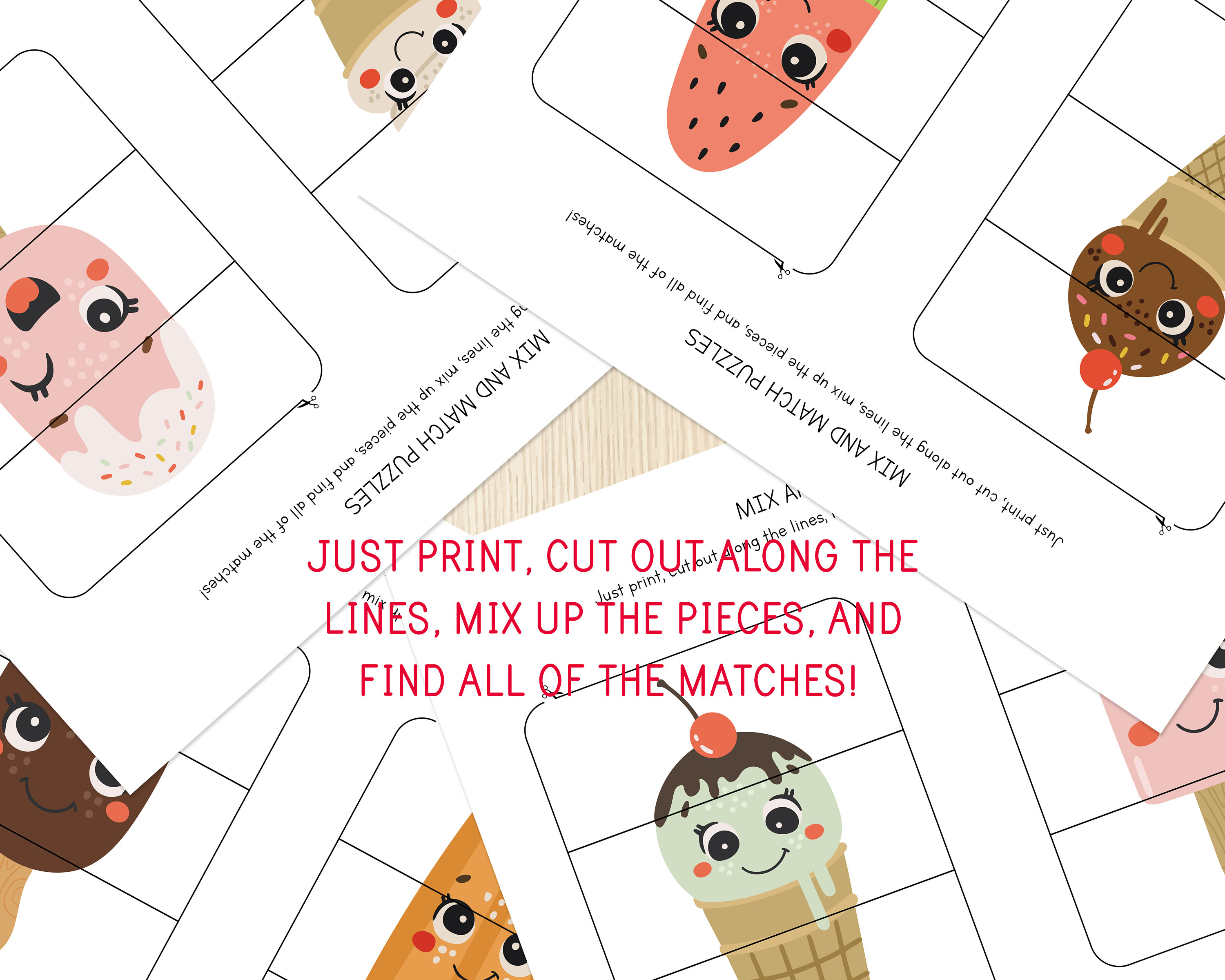 Ice Cream Matching Activity, Toddler & Preschool Game, 8 Summer Puzzles ...
