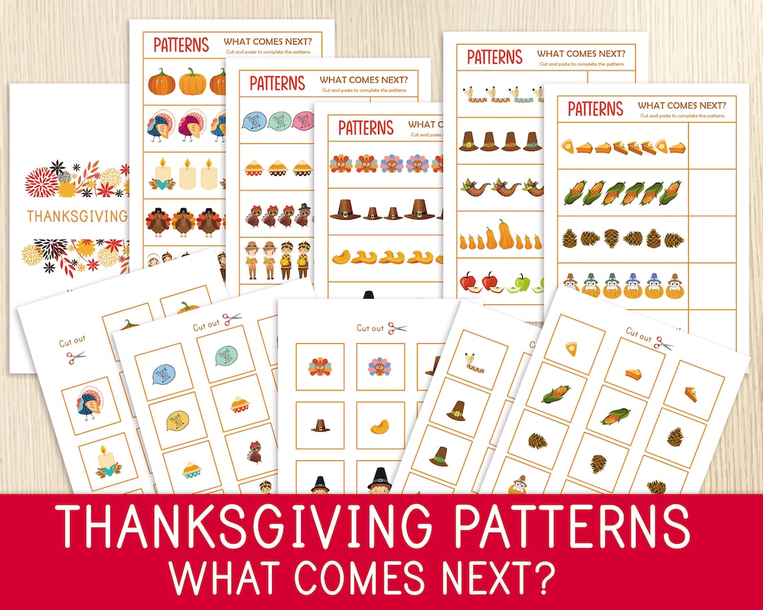 Thanksgiving Pattern Worksheets - What Comes Next Activity - Preschool ...