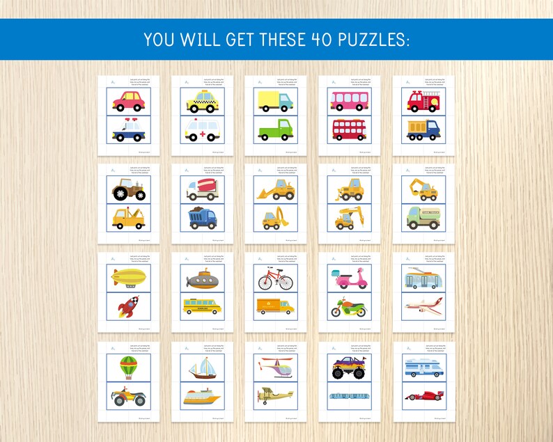 Vehicles Matching Activity - 30 Transports Puzzles for Kids - Symmetry ...