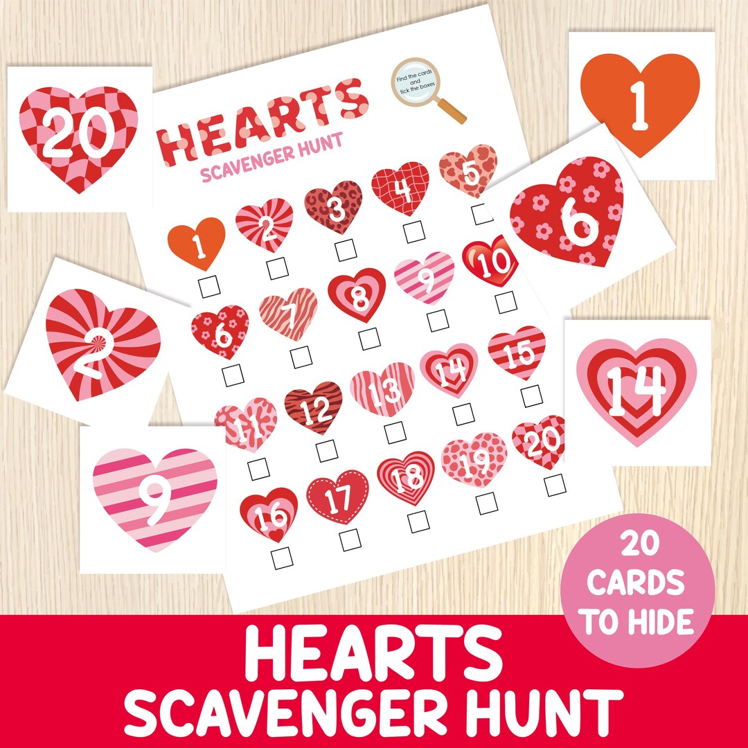 Hearts Scavenger Hunt Printable – Valentine’s Day Number Activity 1–20 ...