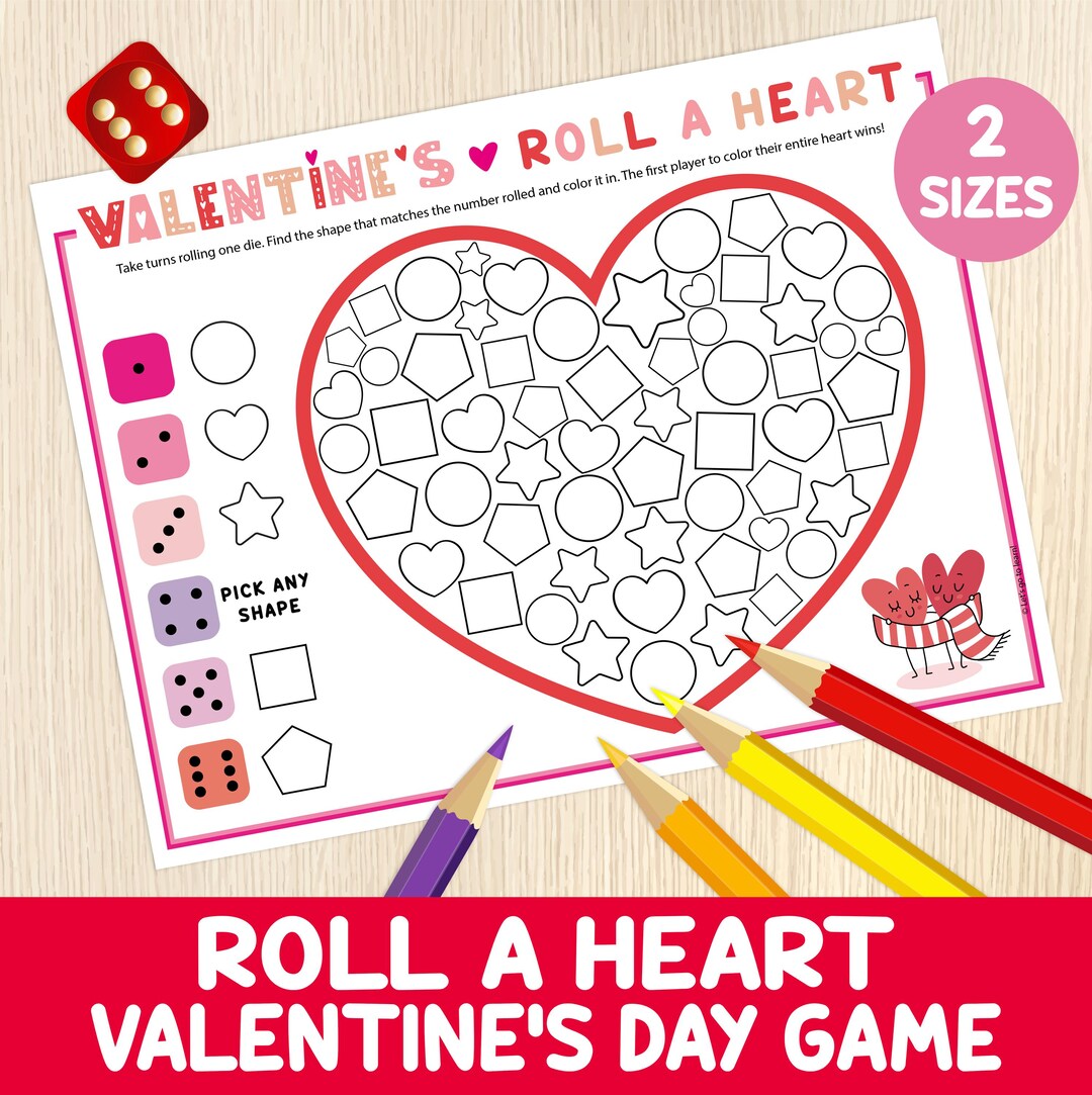 Valentine's Day Roll a Heart Game - Valentine's Day Activity - Dice ...
