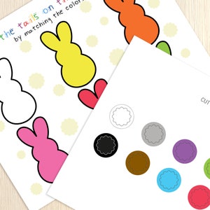 Easter Bunny Tail Color Matching Game, Pin the Bunny Tail, Colors ...