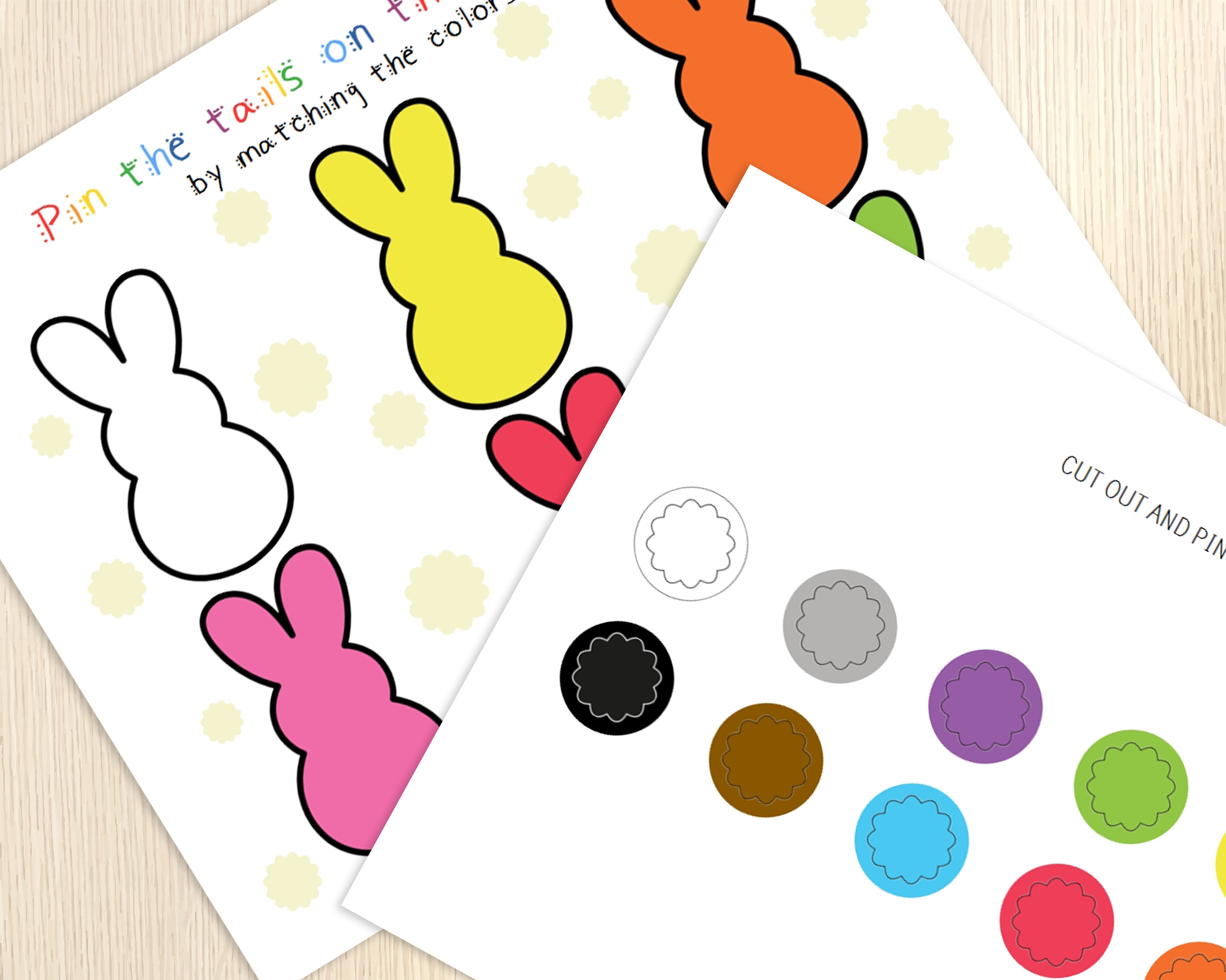 Easter Bunny Tail Color Matching Game, Pin the Bunny Tail, Colors ...