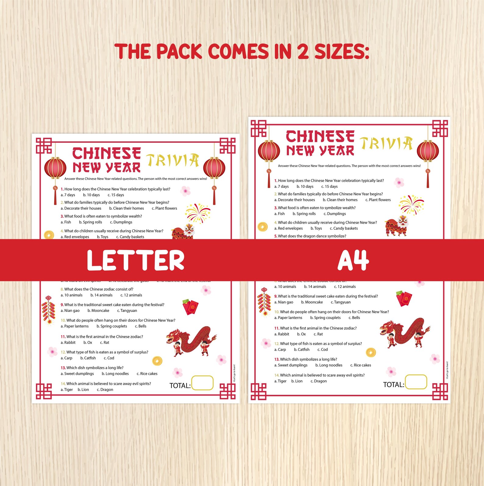 Chinese New Year Trivia Game - Lunar New Year Activity - Printable Quiz ...