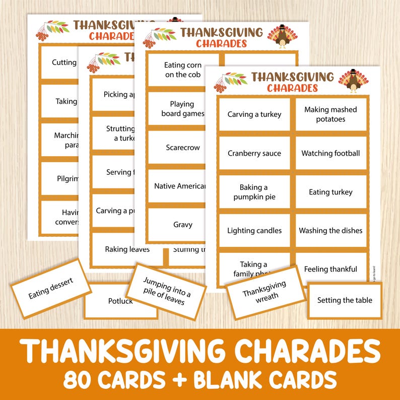 Thanksgiving Charades Printable - Thanksgiving Party Game ...