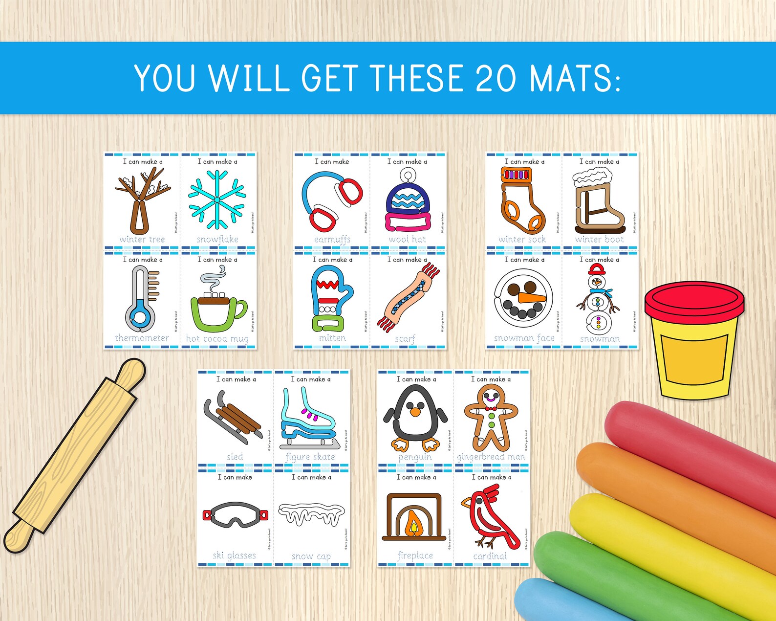 Winter Playdough Mats, 20 Visual Cards, Play Doh, Toddler Activity ...