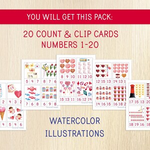 Valentine's Day Count and Clip Cards, Numbers 1-20, Valentine Activity ...