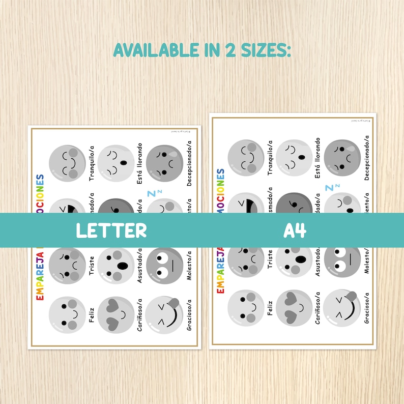 Emotions Matching Activity for Kids in SPANISH - Toddler, Preschool ...