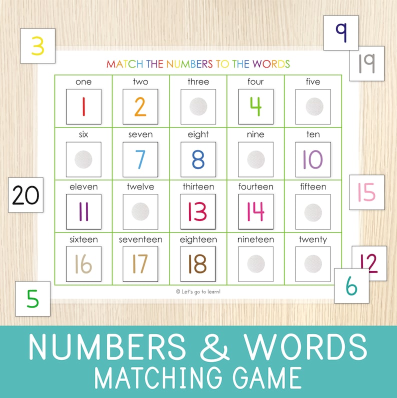 Number Matching Game, Numbers 1-20, Numbers Worksheet, Math Centers ...