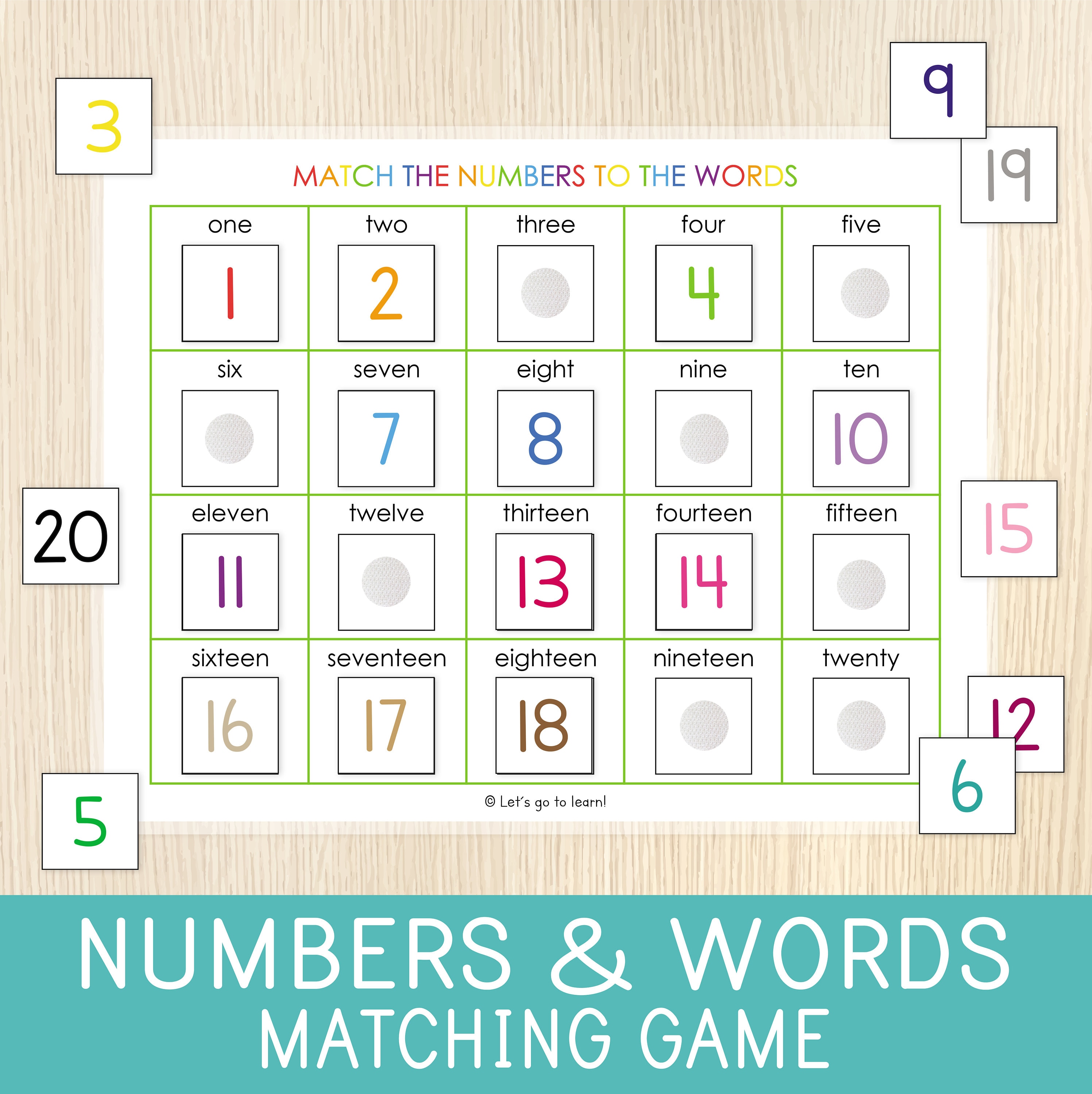 Number Matching Game, Numbers 1-20, Numbers Worksheet, Math Centers ...