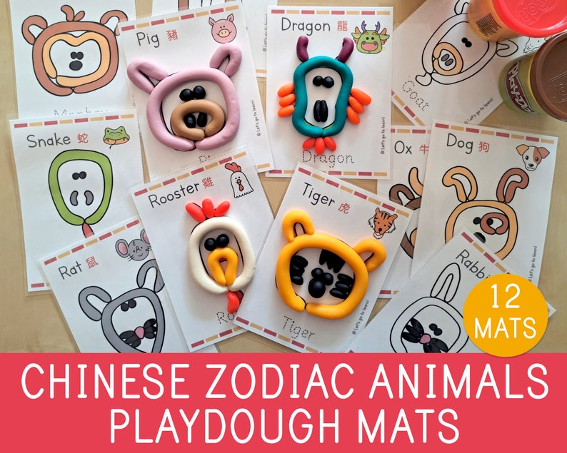Chinese Zodiac Animals Playdough Mats 12 Visual Cards Lunar - Etsy
