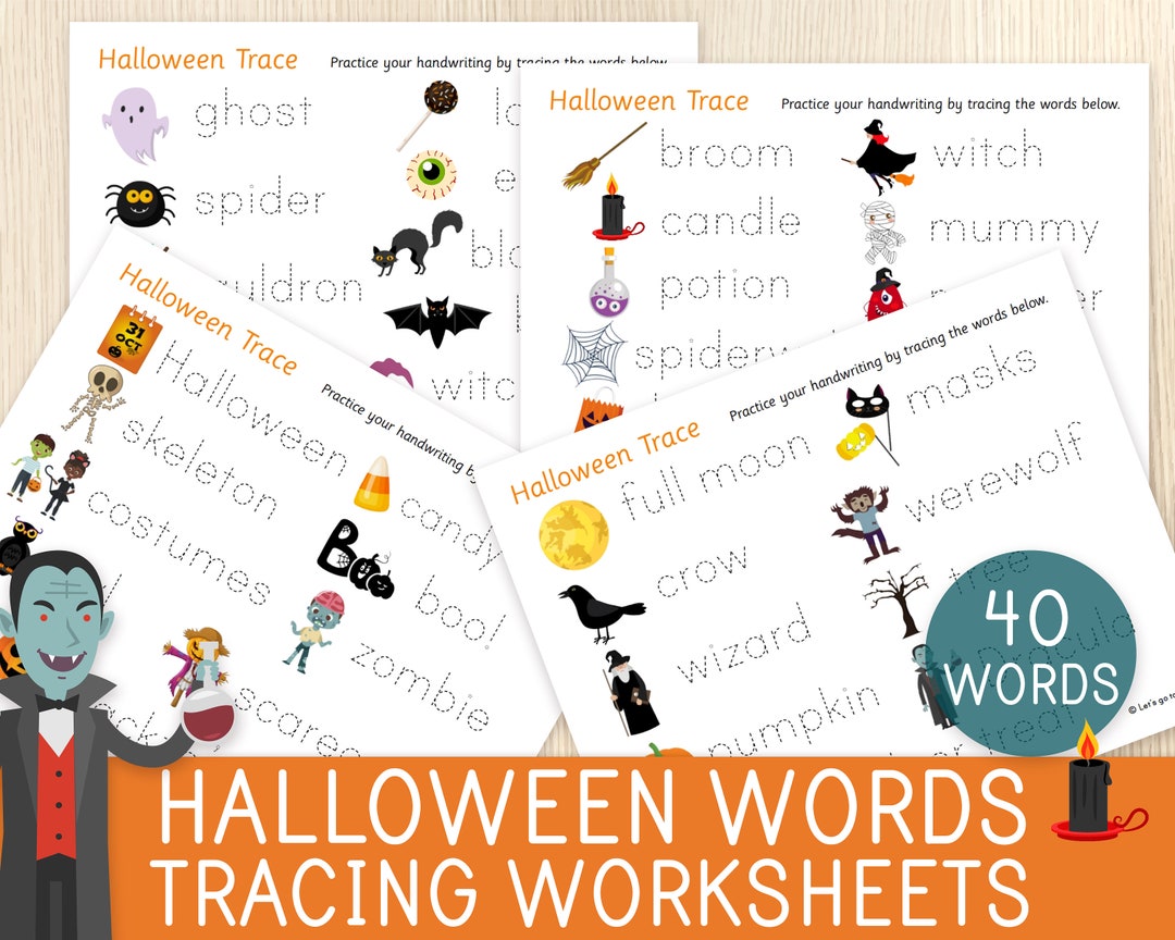 Halloween Words Tracing Worksheets, Halloween Vocabulary, Writing ...