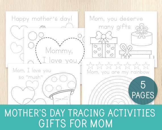 Mother's Day Tracing Activities Trace & Color Worksheets - Etsy