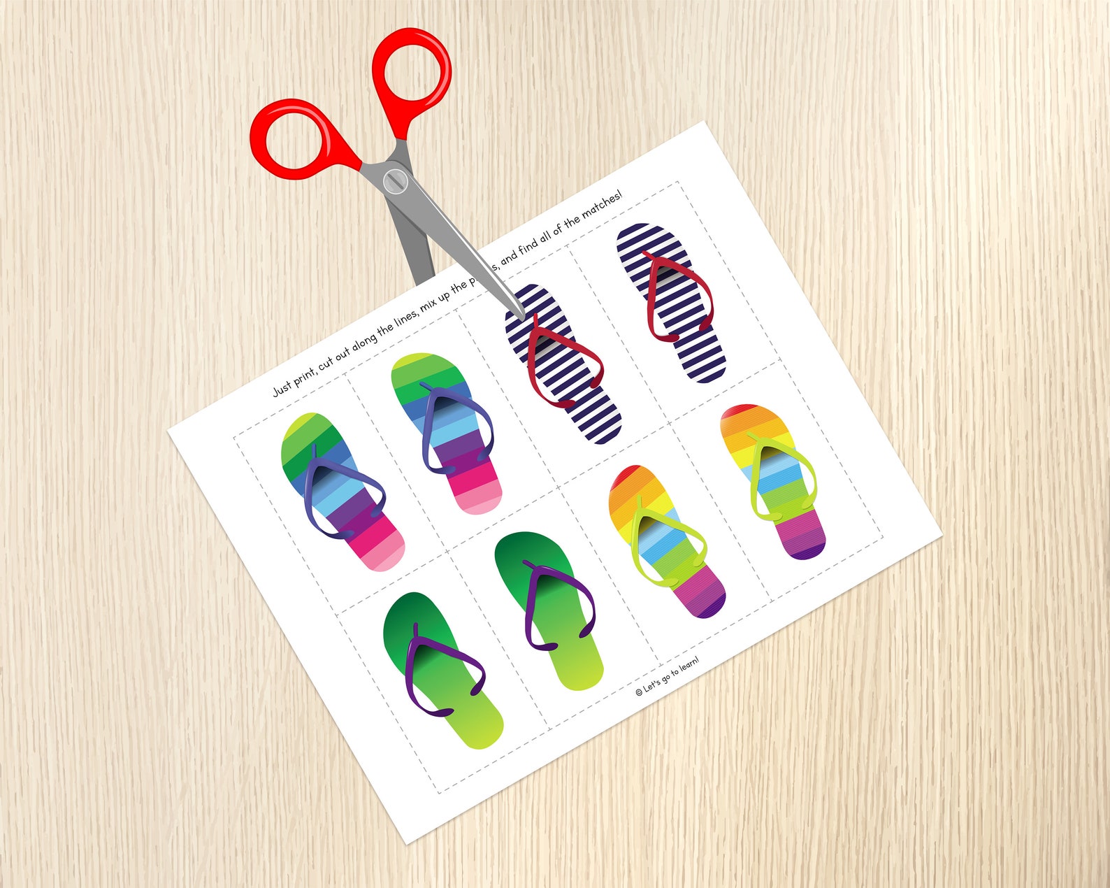 Summer Matching Game, Flip-flops Matching Activity, Toddler & Preschool ...