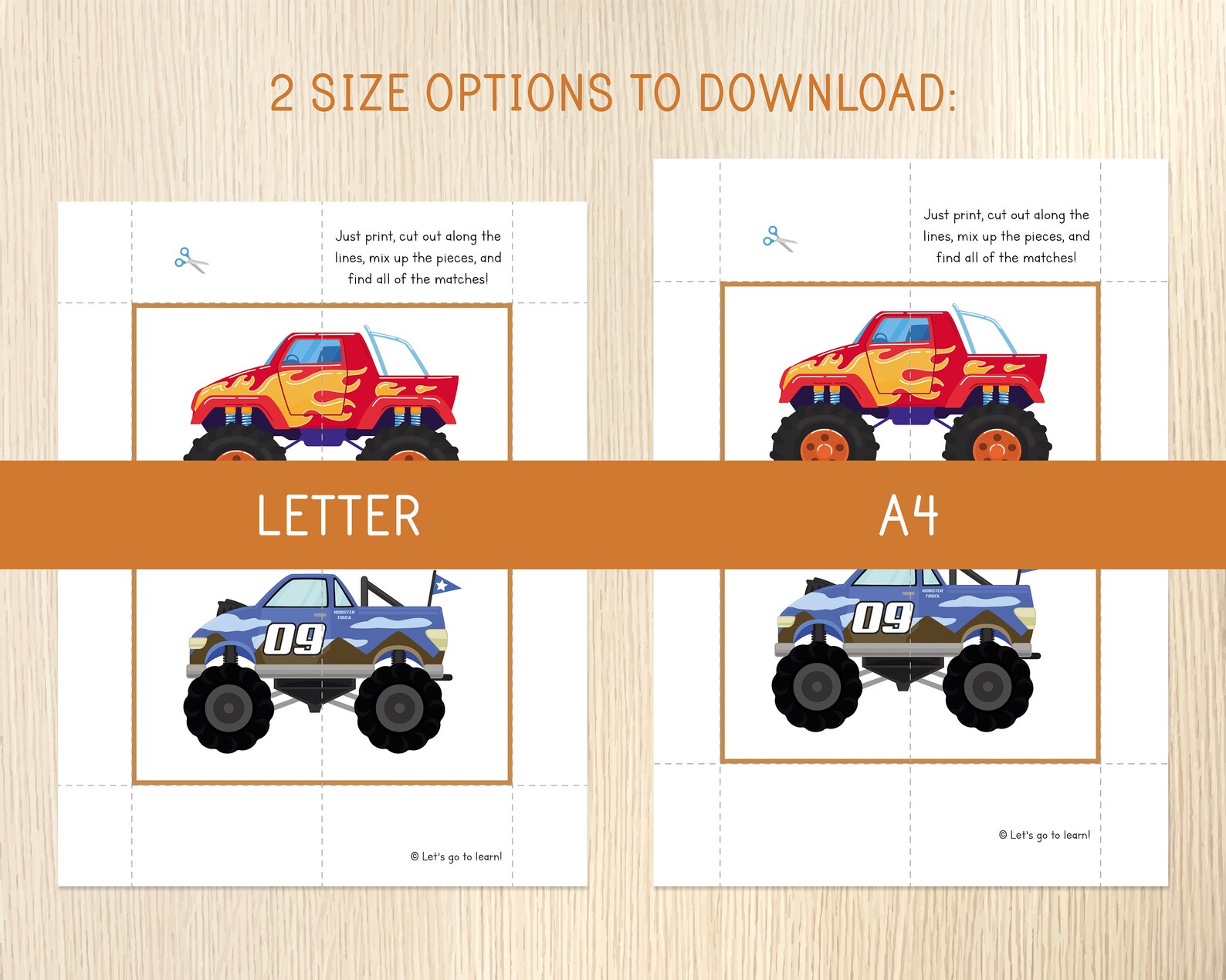 Monster Trucks Matching Activity, 26 Puzzles, Symmetry, Kids Puzzles ...