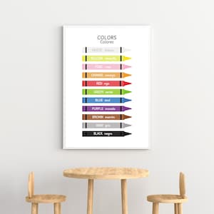 Colors Poster in English & Spanish, Bilingual Printable Poster ...
