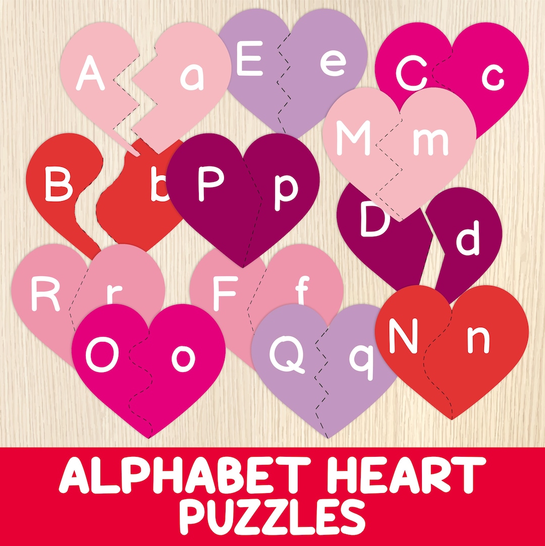 Alphabet Heart Puzzles - Valentine's Day Game - Valentines Matching ...