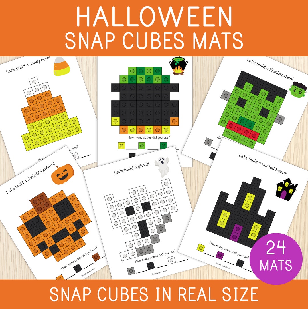 Halloween Snap Cubes Mats, Connecting Cubes Task Cards, Preschool ...
