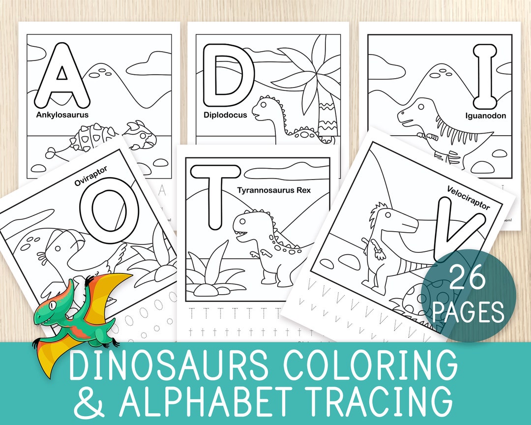 Dinosaurs Coloring & A-Z Alphabet Letter Tracing Worksheets ...