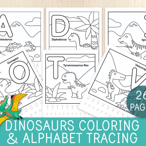 Dinosaurs Coloring & A-Z Alphabet Letter Tracing Worksheets - Etsy