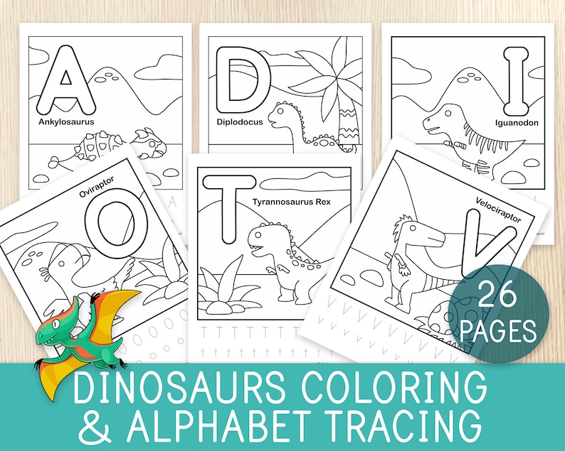 Dinosaurs Coloring & A-Z Alphabet Letter Tracing Worksheets - Etsy