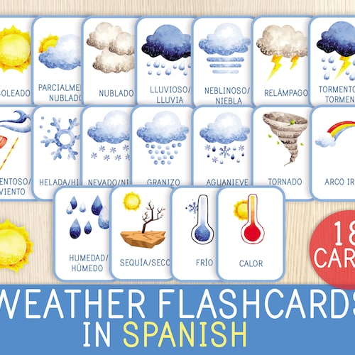Weather Flashcards in SPANISH 18 Cards Toddler Preschool - Etsy