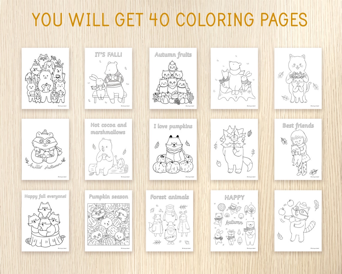 Fall Coloring Pages 40 Sheets Autumn Activity for Kids Fall - Etsy