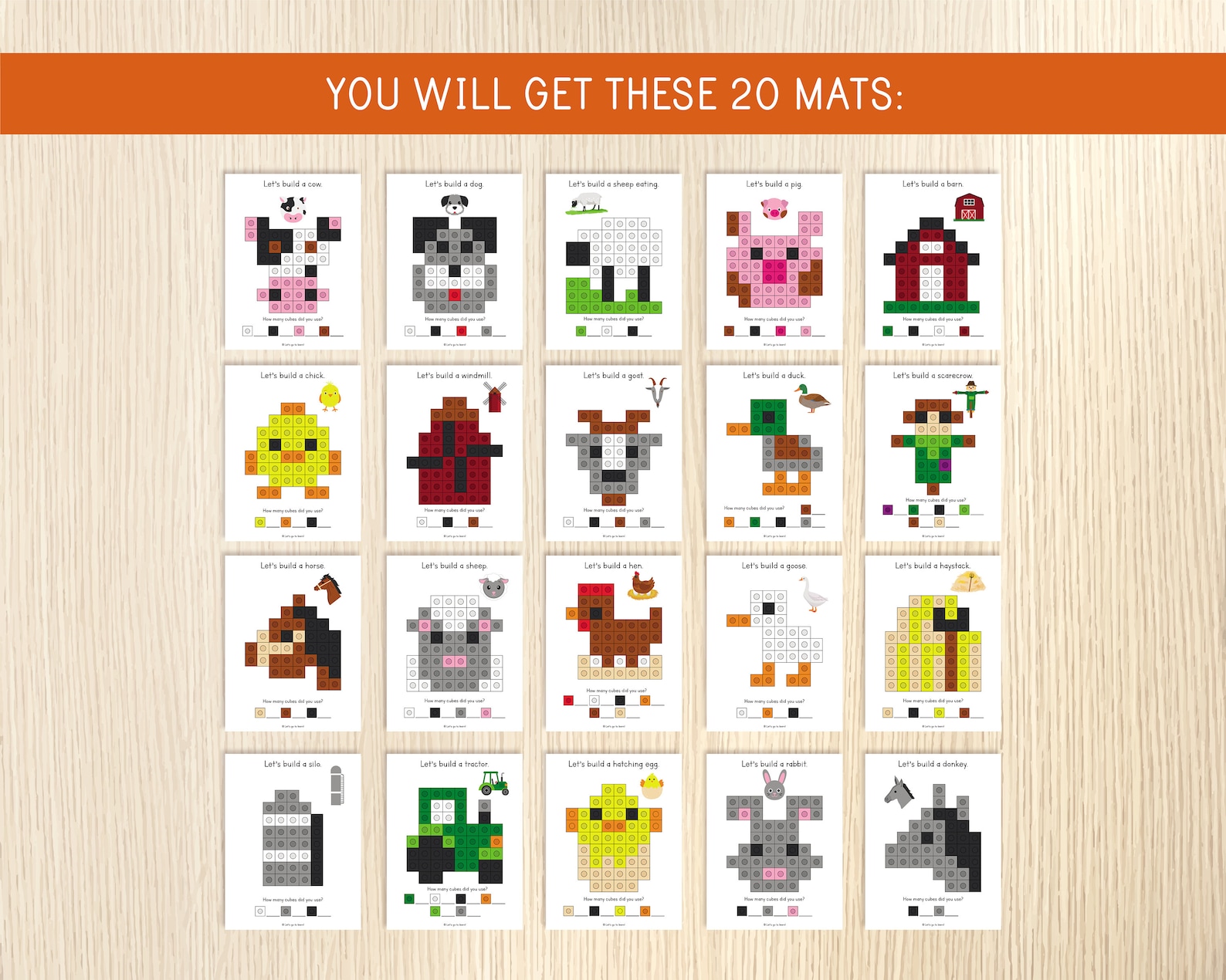 Farm & Farm Animals Snap Cubes Mats - Connecting Cubes Mats - Preschool ...