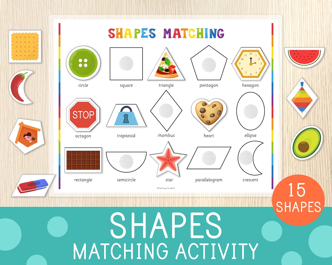 Shapes Matching Activity, Matching Game for Kids, Math Worksheet ...