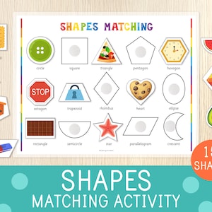Shapes Matching Activity, Matching Game for Kids, Math Worksheet ...