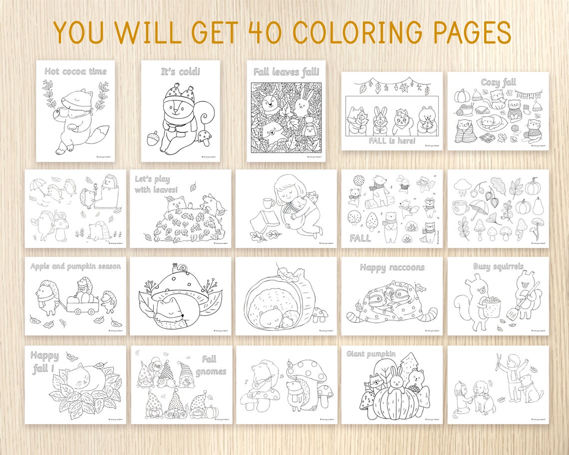 Fall Coloring Pages, 40 Sheets, Autumn Activity for Kids, Fall Party ...