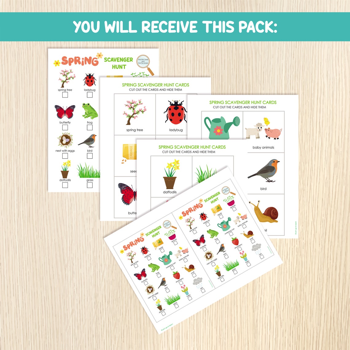 Spring Scavenger Hunt - Indoor Outdoor Treasure Hunt With Cards to Hide ...