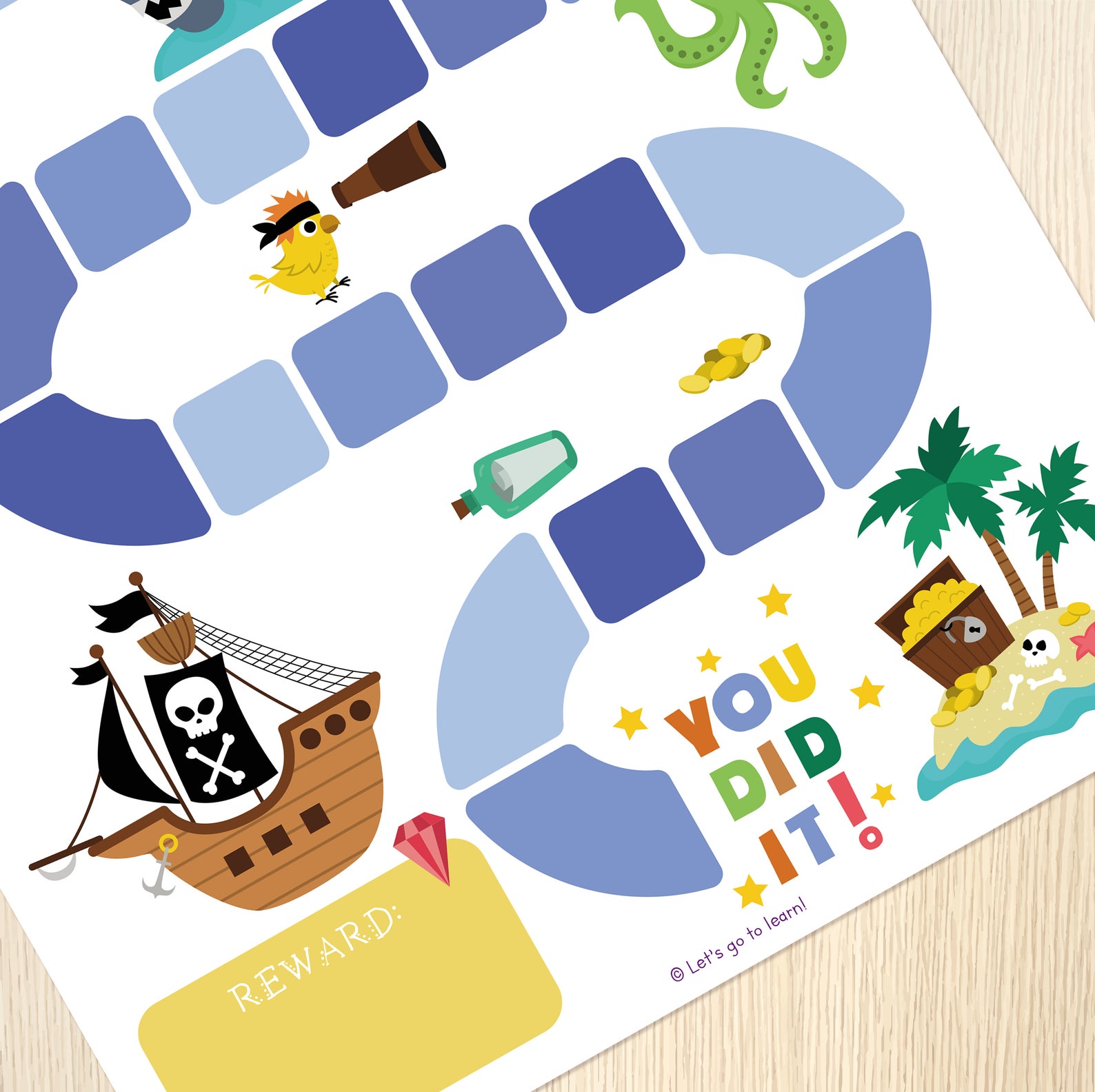 Pirate Reward Chart - Sticker Chart - Toddler, Preschool Kids - Letter ...