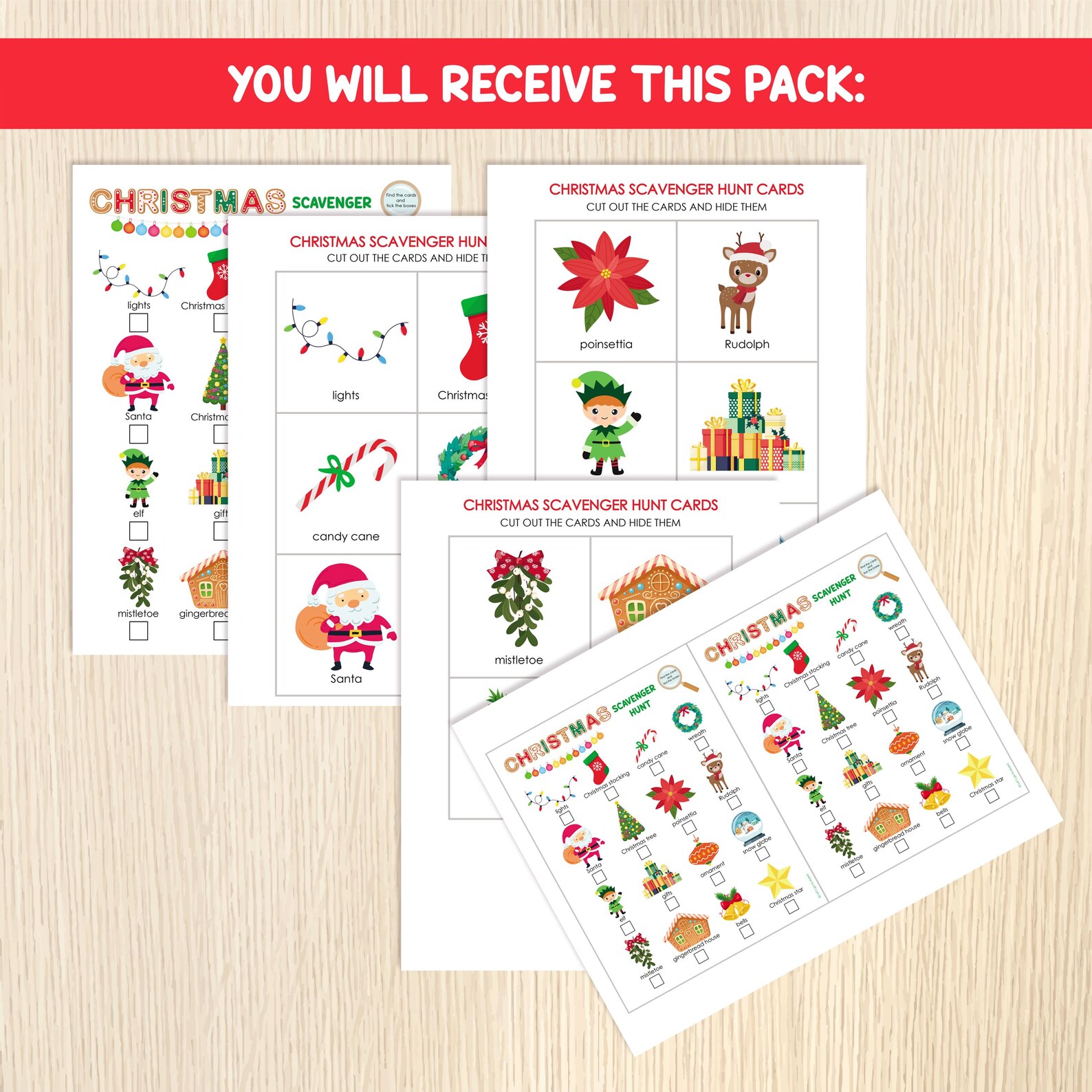 Christmas Scavenger Hunt With Cards to Hide, Indoor Outdoor Treasure ...