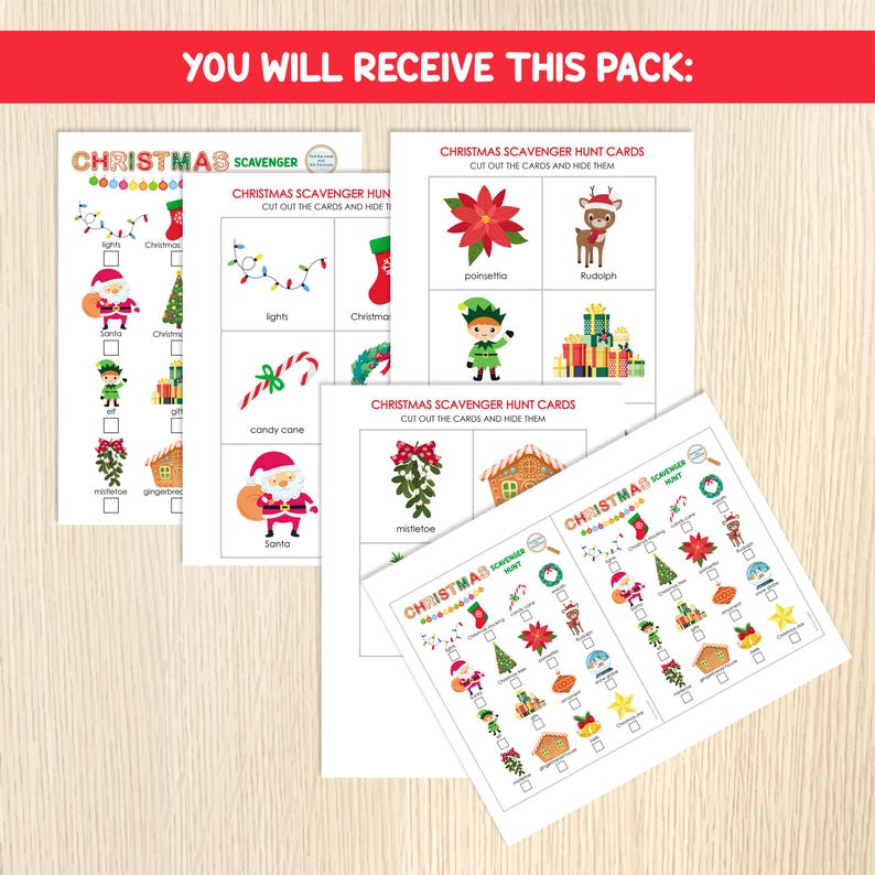 Christmas Scavenger Hunt With Cards to Hide, Indoor Outdoor Treasure ...