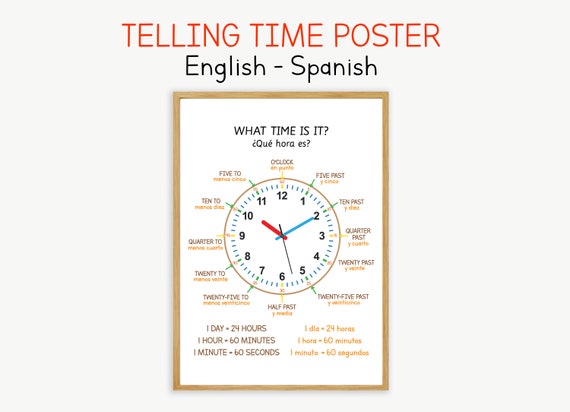 Time Poster Telling Time English-spanish Poster Bilingual - Etsy
